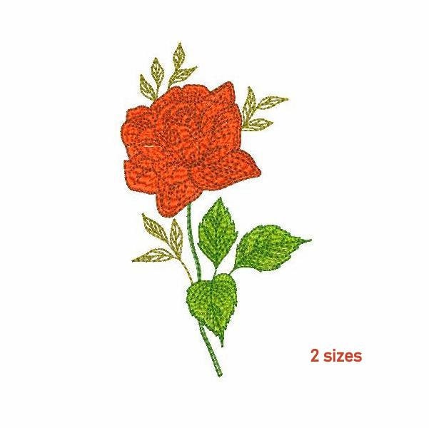 Rose Machine Embroidery Design 2 SIZES Tea Rose Digital - Etsy