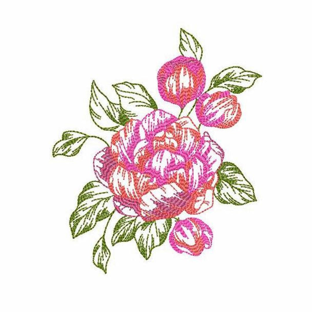 Peony Machine Embroidery Design 5 SIZES, Peony Flowers Digital ...