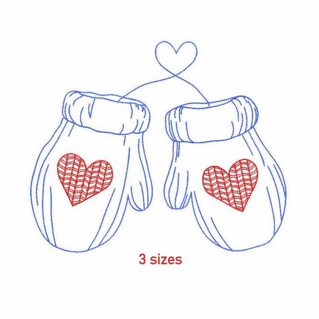 Mittens Machine Embroidery Design 3 SIZES, Sketch Machine Embroidery ...