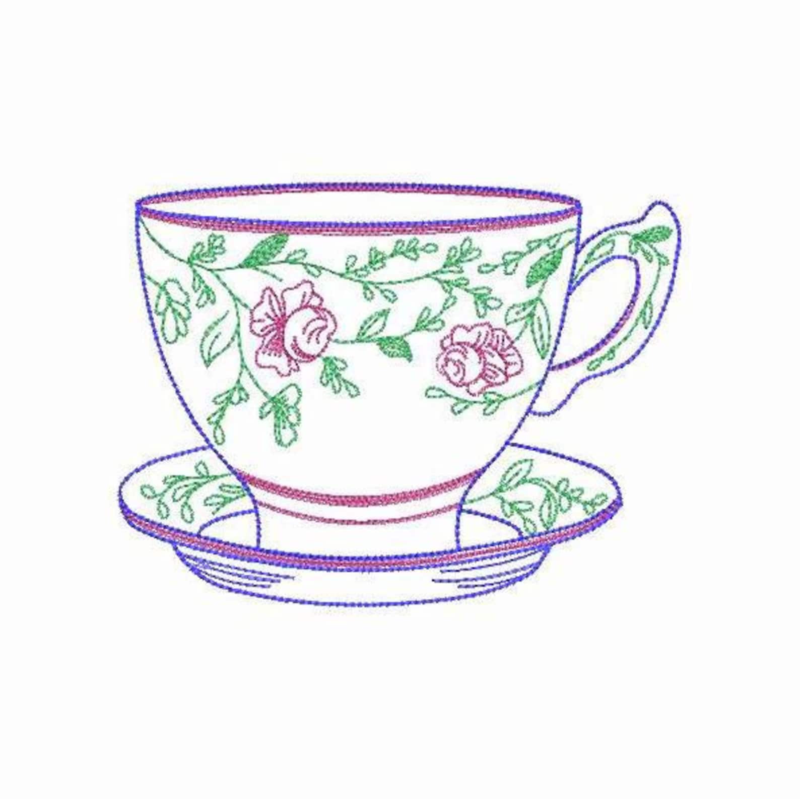 Tea Cup Machine Embroidery Design Sketch Machine Embroidery | Etsy