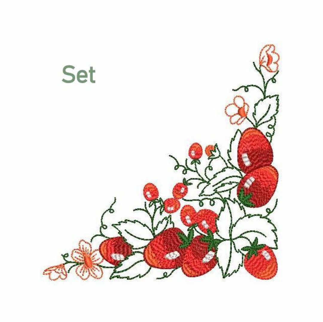 Strawberry Corner SET in 2 Sizes Machine Embroidery Design, Sketch ...