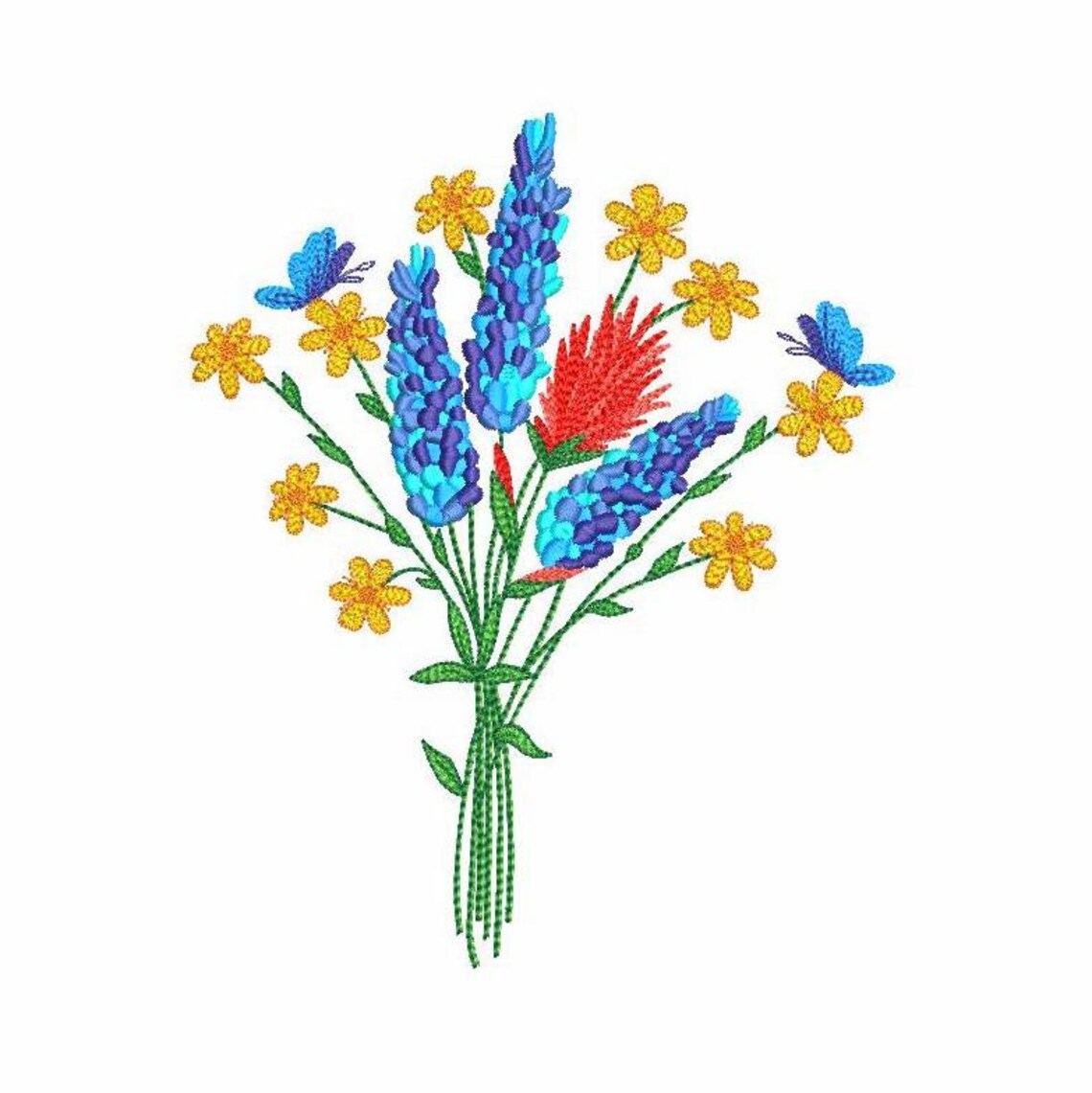 Flowers Bouquet Bluebonnets Machine Embroidery Design Sketch - Etsy