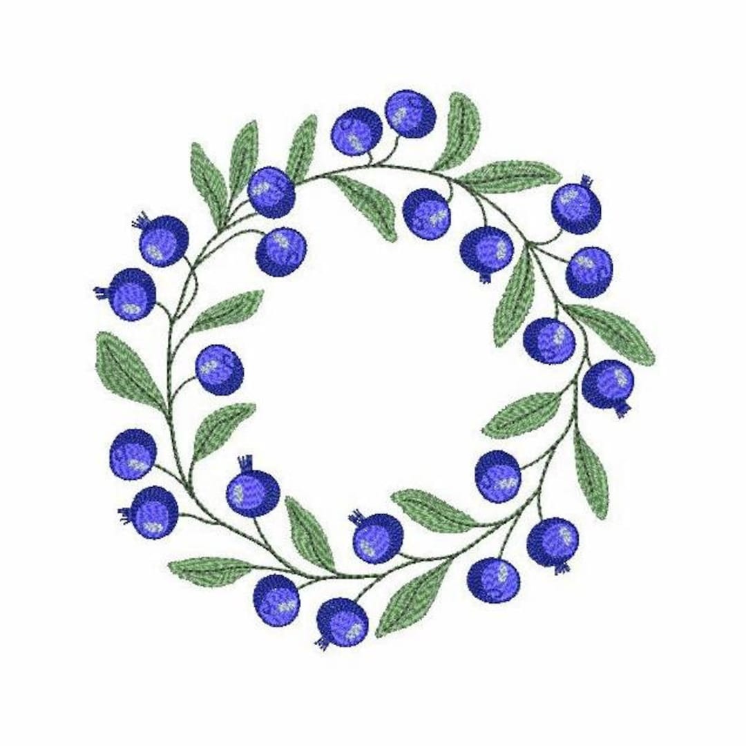 Blueberry Wreath Machine Embroidery Design 4 SIZES, Blueberry Digital ...