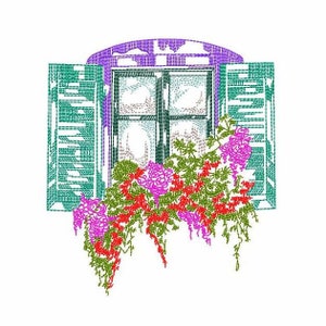 Window With Flowers Machine Embroidery Design 5 SIZES, Flower Window ...