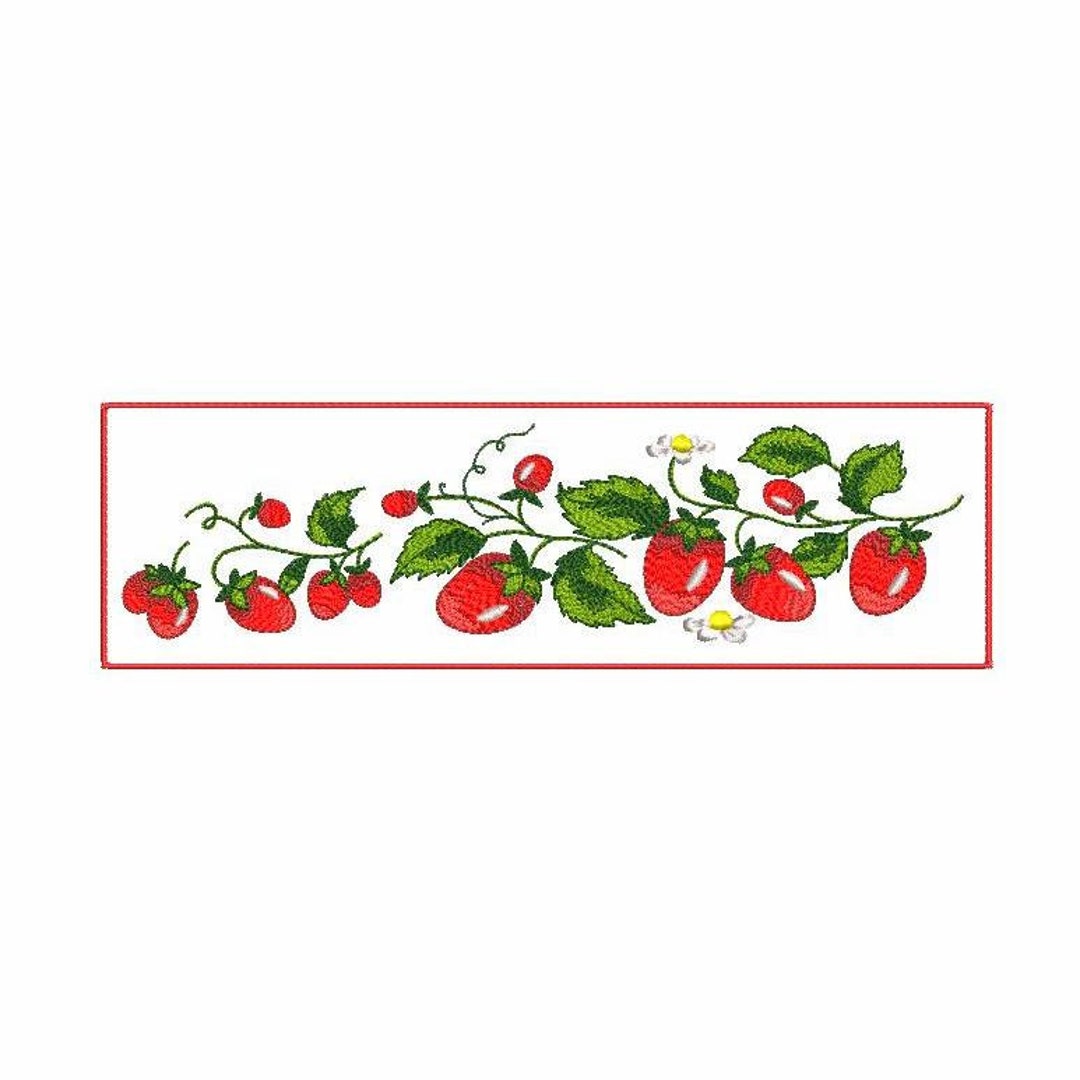 Strawberry Machine Embroidery Design 2 SIZES, Strawberry Border Digital ...