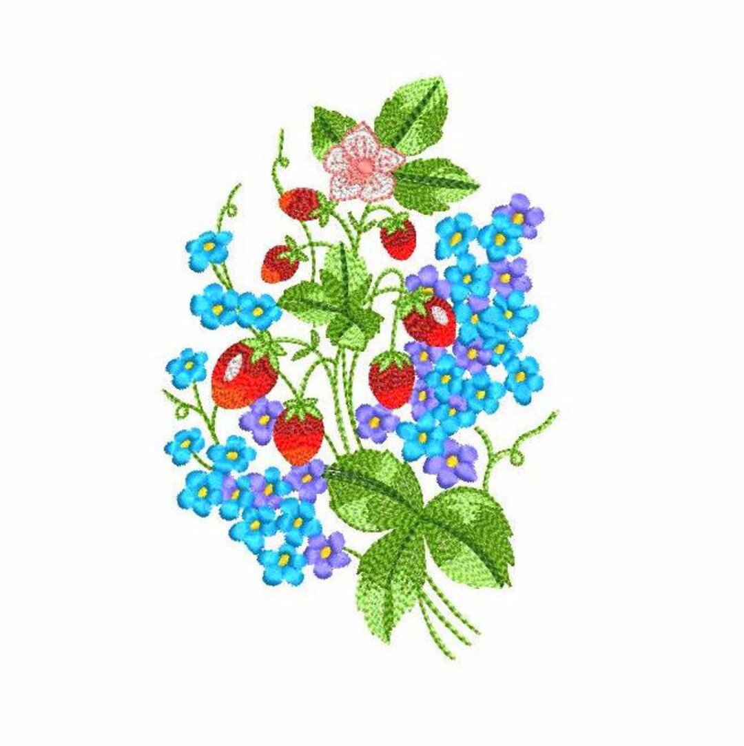 Wild Strawberry Machine Embroidery Design, Wild Strawberry With Forget ...