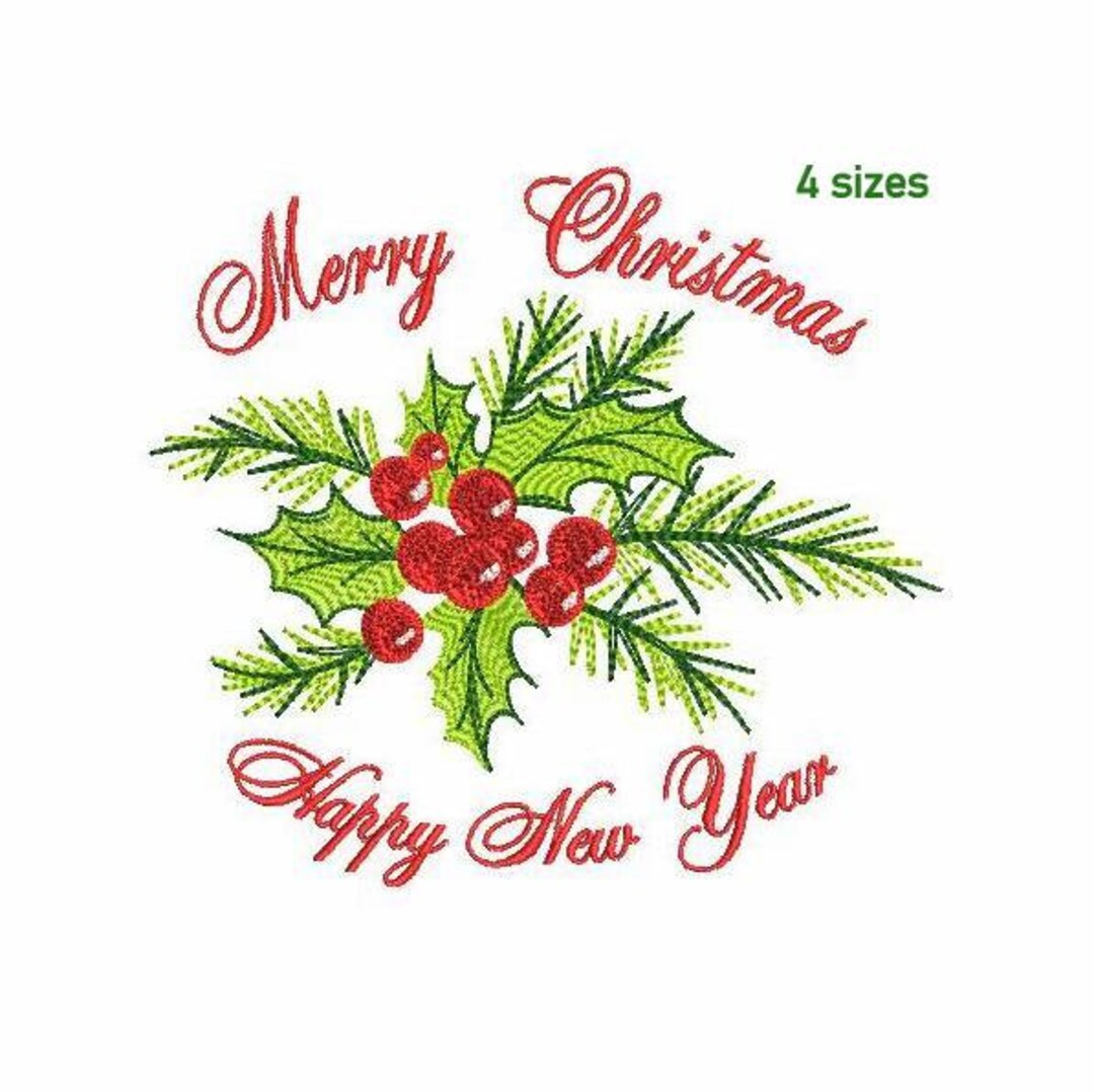 Christmas Branch Machine Embroidery Design - 4 SIZES, Merry Christmas ...