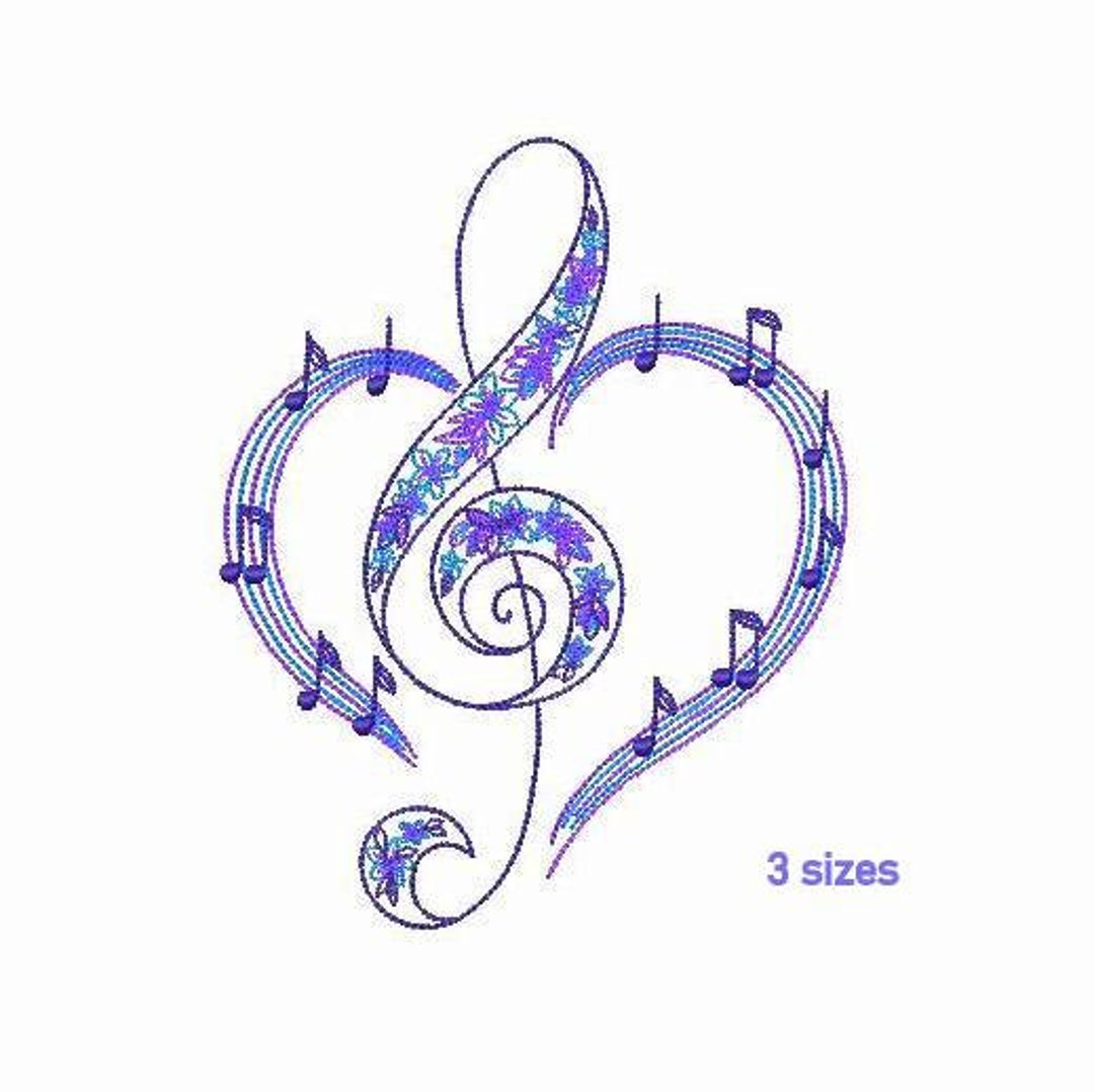 Treble Clef Machine Embroidery Design 3 SIZES, Lavender Heart Digital ...