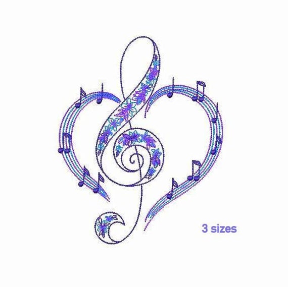 Treble Clef Machine Embroidery Design 3 SIZES Sketch Machine | Etsy