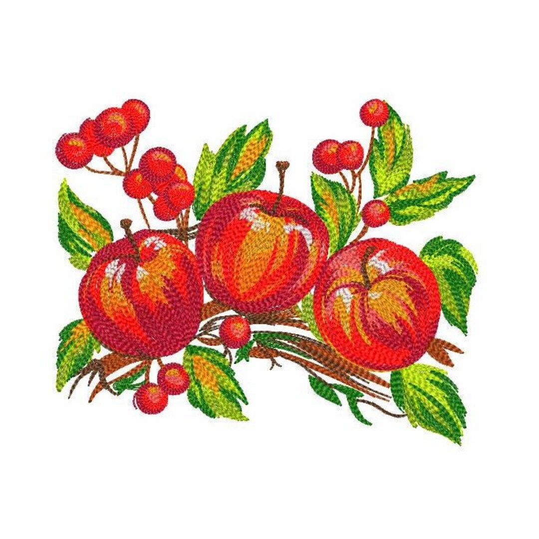 Apple Machine Embroidery Design - 3 Sizes, Fall Apples Digital File ...