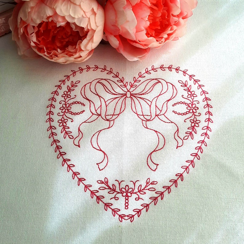 Flower Heart Machine Embroidery Design 3 SIZES Heart With Bow - Etsy