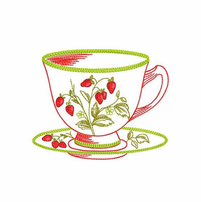 Tea Cup Machine Embroidery Design Sketch Machine Embroidery | Etsy
