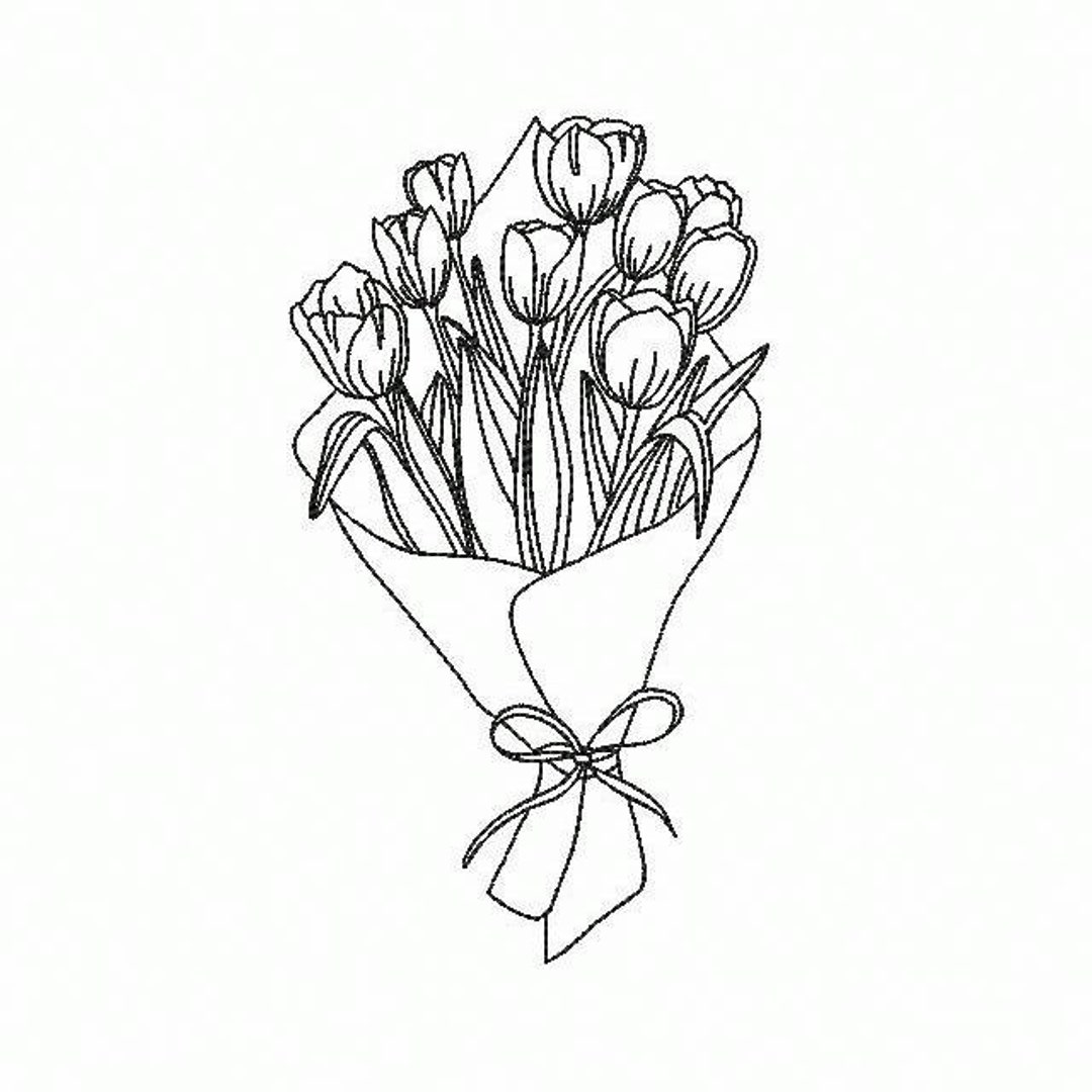 Tulip Bouquet Machine Embroidery Design 6 SIZES, Tulip Flowers Bouquet ...