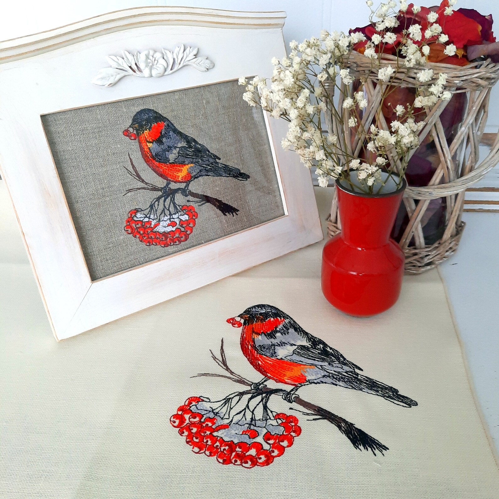 Bullfinch on Rowan Machine Embroidery Design 4 SIZES Winter - Etsy