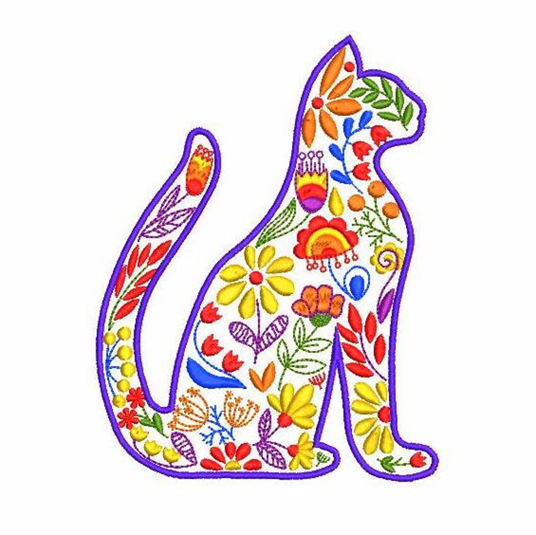Cat Machine Embroidery Design 5 SIZES, Boho Style Cat Digital ...