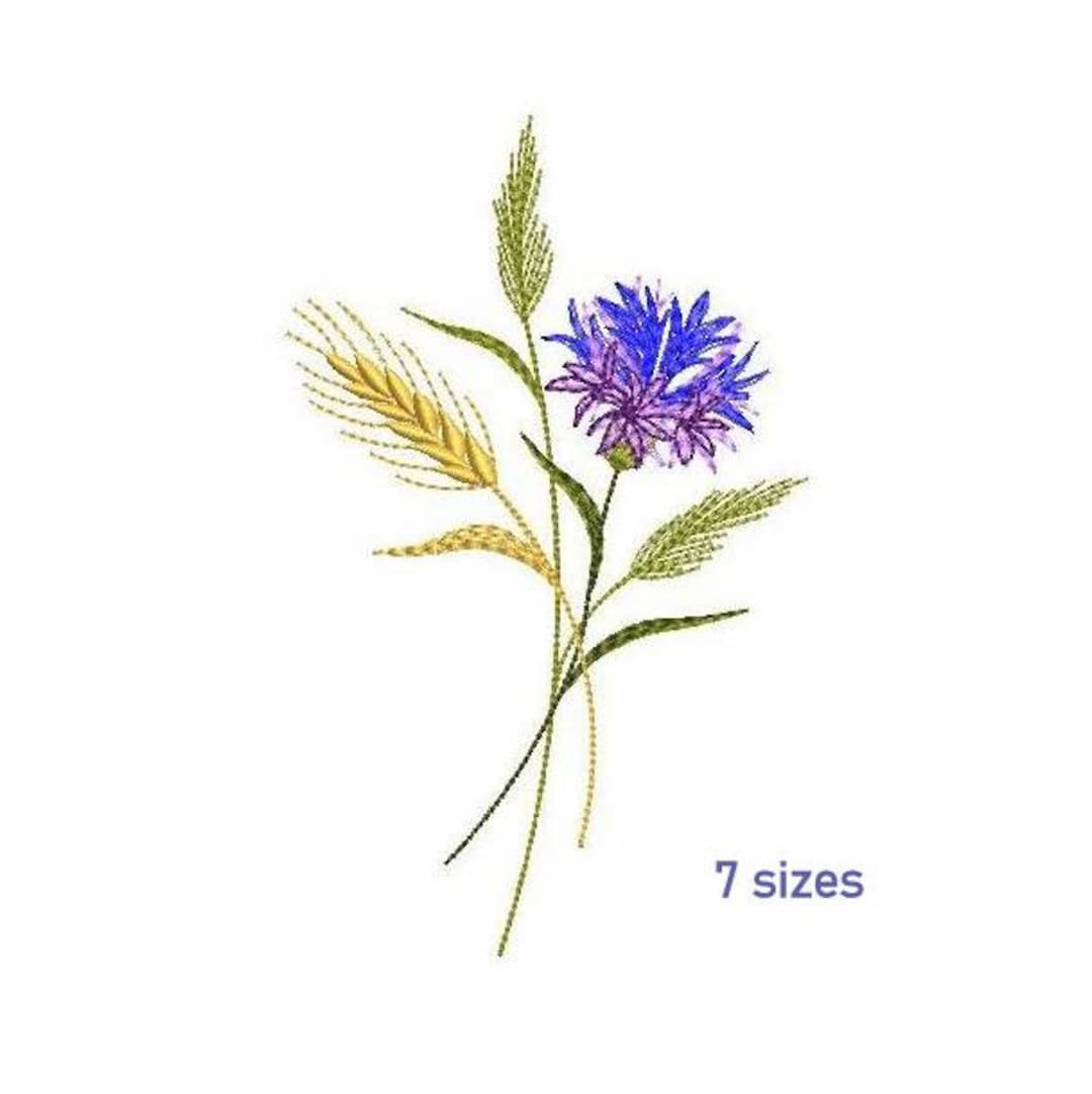Blue Cornflower Machine Embroidery Design 7 SIZES, Cornflower Digital ...