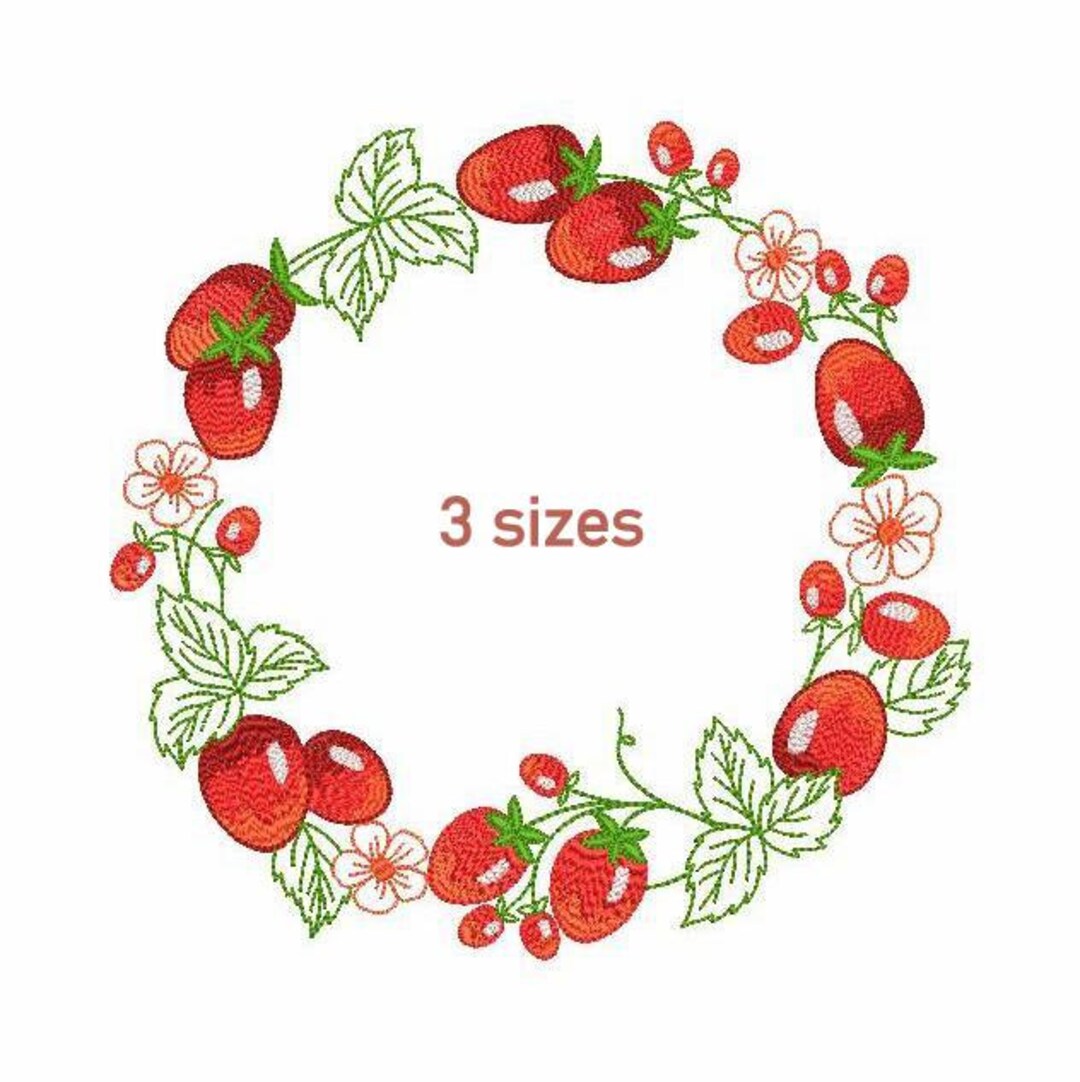 Strawberry Wreath Machine Embroidery Design 3 SIZES, Red Berry Wreath ...