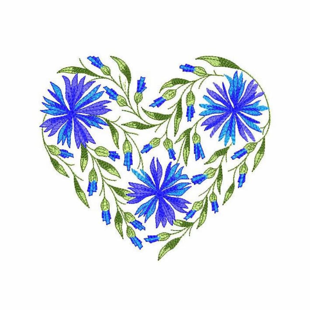 Cornflower Heart Machine Embroidery Design 2 Sizes, Floral Heart ...