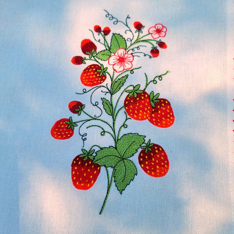 Strawberry Branch Machine Embroidery Design 3 SIZES, Red Berry Digital ...