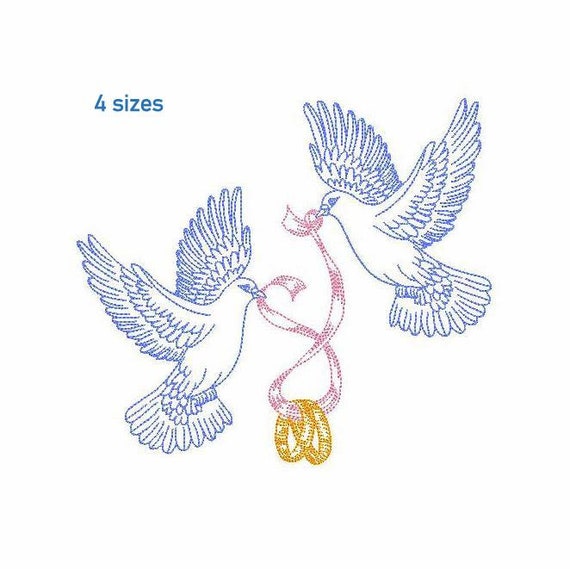 Wedding Doves Machine Embroidery Design 4 SIZES Sketch - Etsy