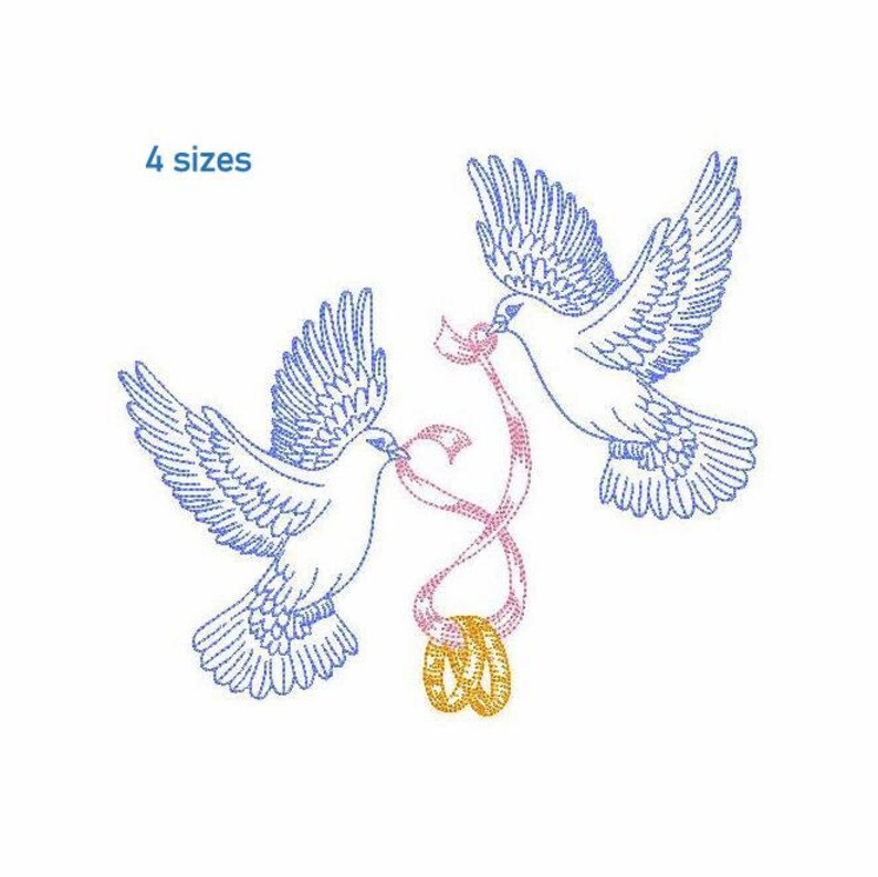 Wedding Doves Machine Embroidery Design 4 SIZES Sketch - Etsy