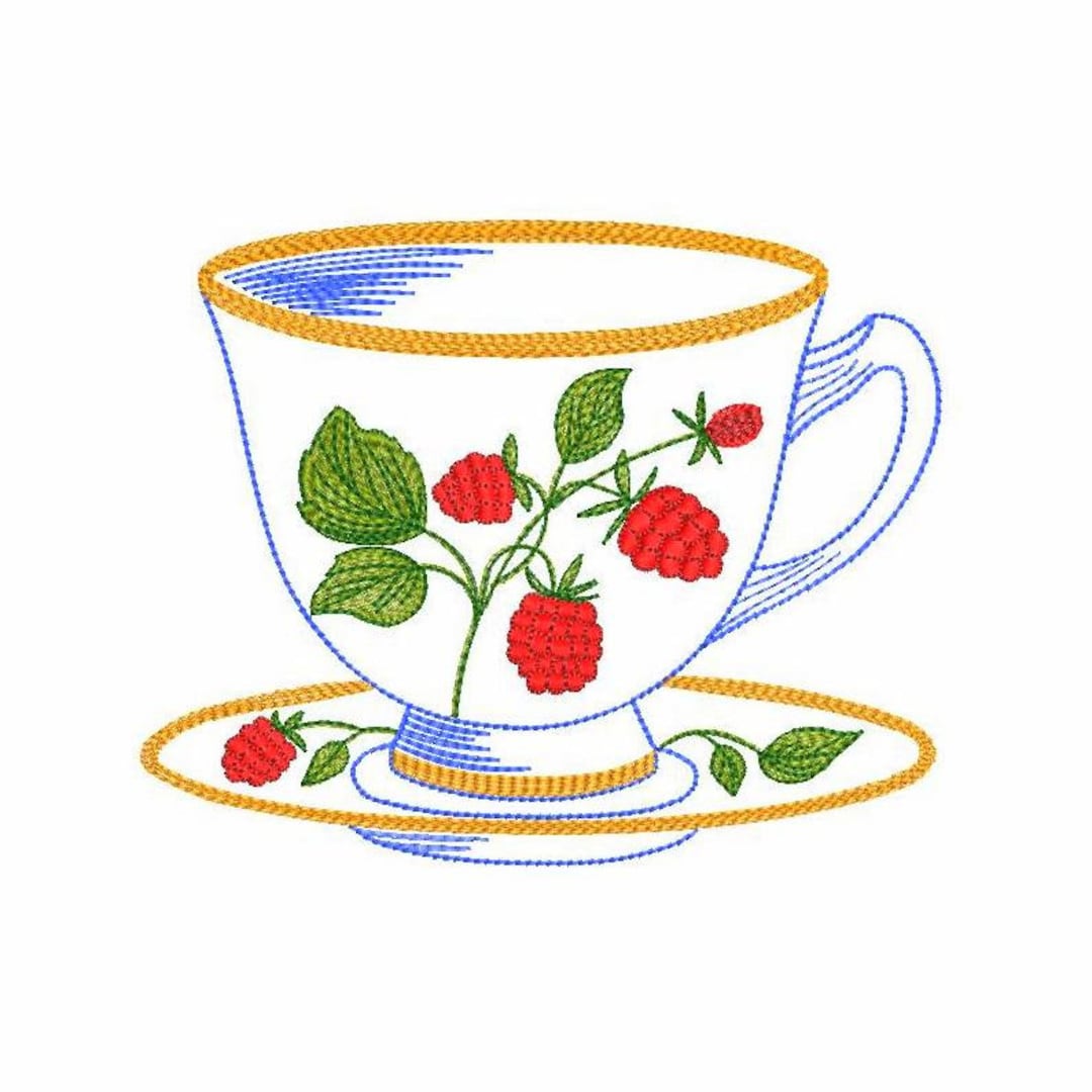 Tea Cup Machine Embroidery Design, Sketch Machine Embroidery Mug, Art ...