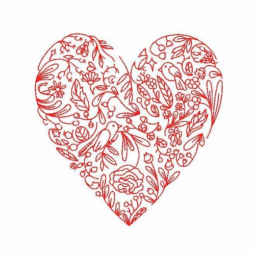 Flower Heart Machine Embroidery Design 6 SIZES Floral Heart - Etsy