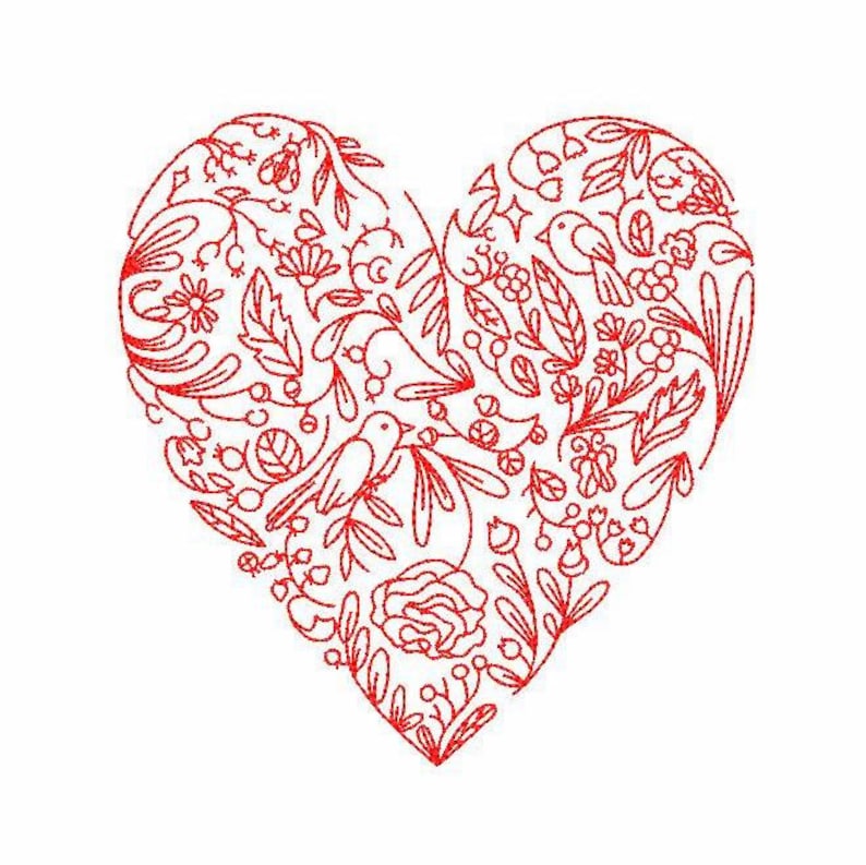 Flower Heart Machine Embroidery Design 6 SIZES Floral Heart - Etsy