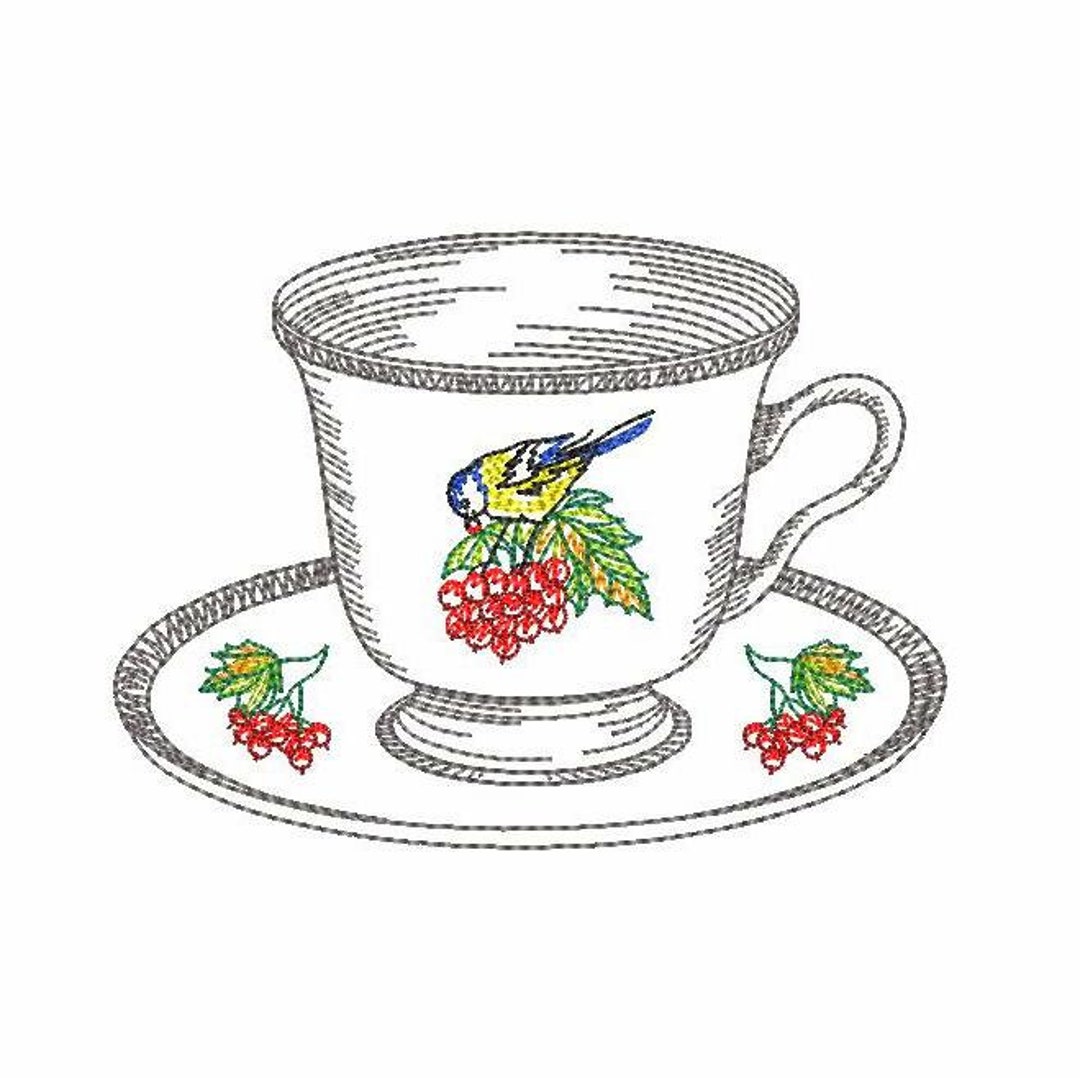 Tea Cup Machine Embroidery Design 5 SIZES, Berry Cup With Saucer ...