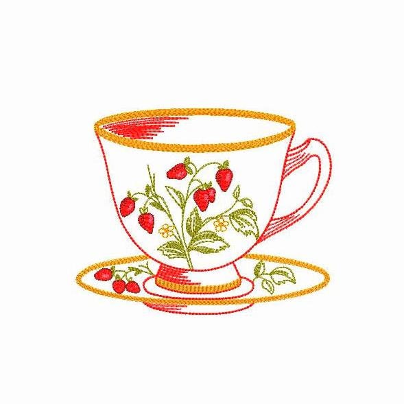 Tea Cup Machine Embroidery Design Sketch Machine Embroidery | Etsy