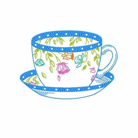 Tea Cup Machine Embroidery Design 3 SIZES Sketch Machine - Etsy