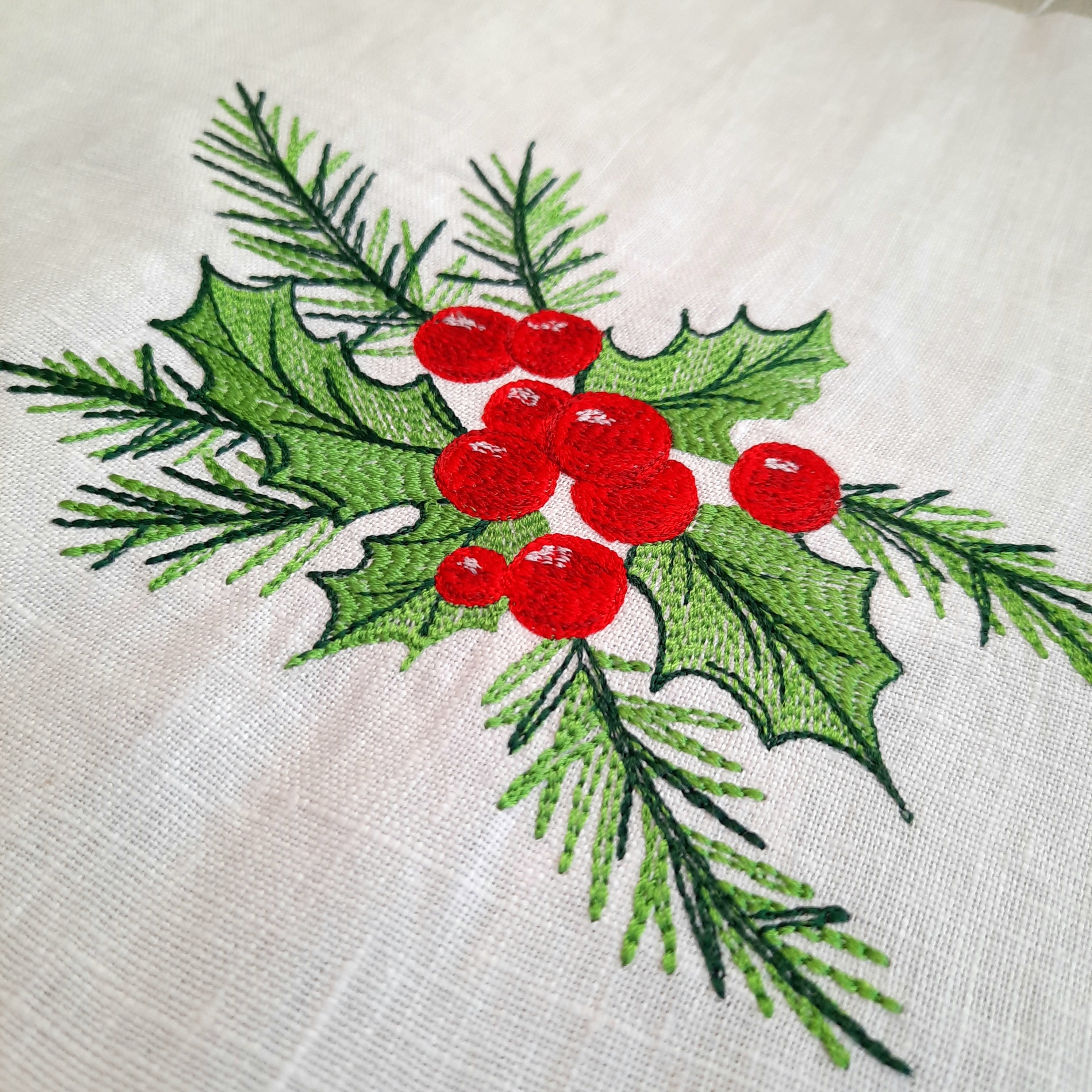 Christmas Branch Machine Embroidery Design 6 SIZES, Red Holly Berries ...