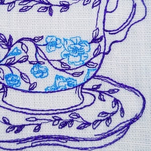 Tea Cup Machine Embroidery Design, Sketch Machine Embroidery Mug, Art ...
