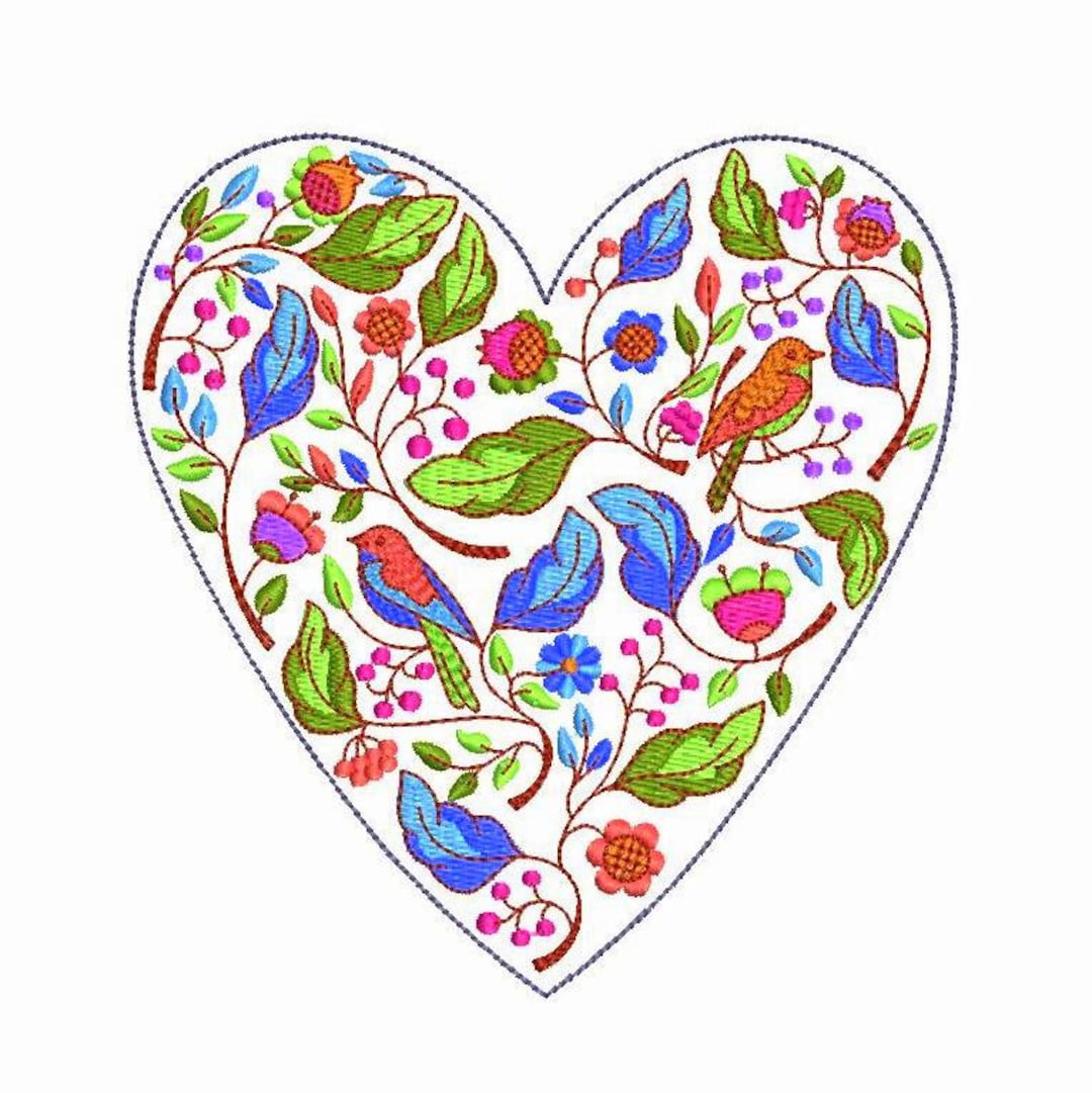 Flower Heart Machine Embroidery Design 5 SIZES, Floral Heart Digital ...