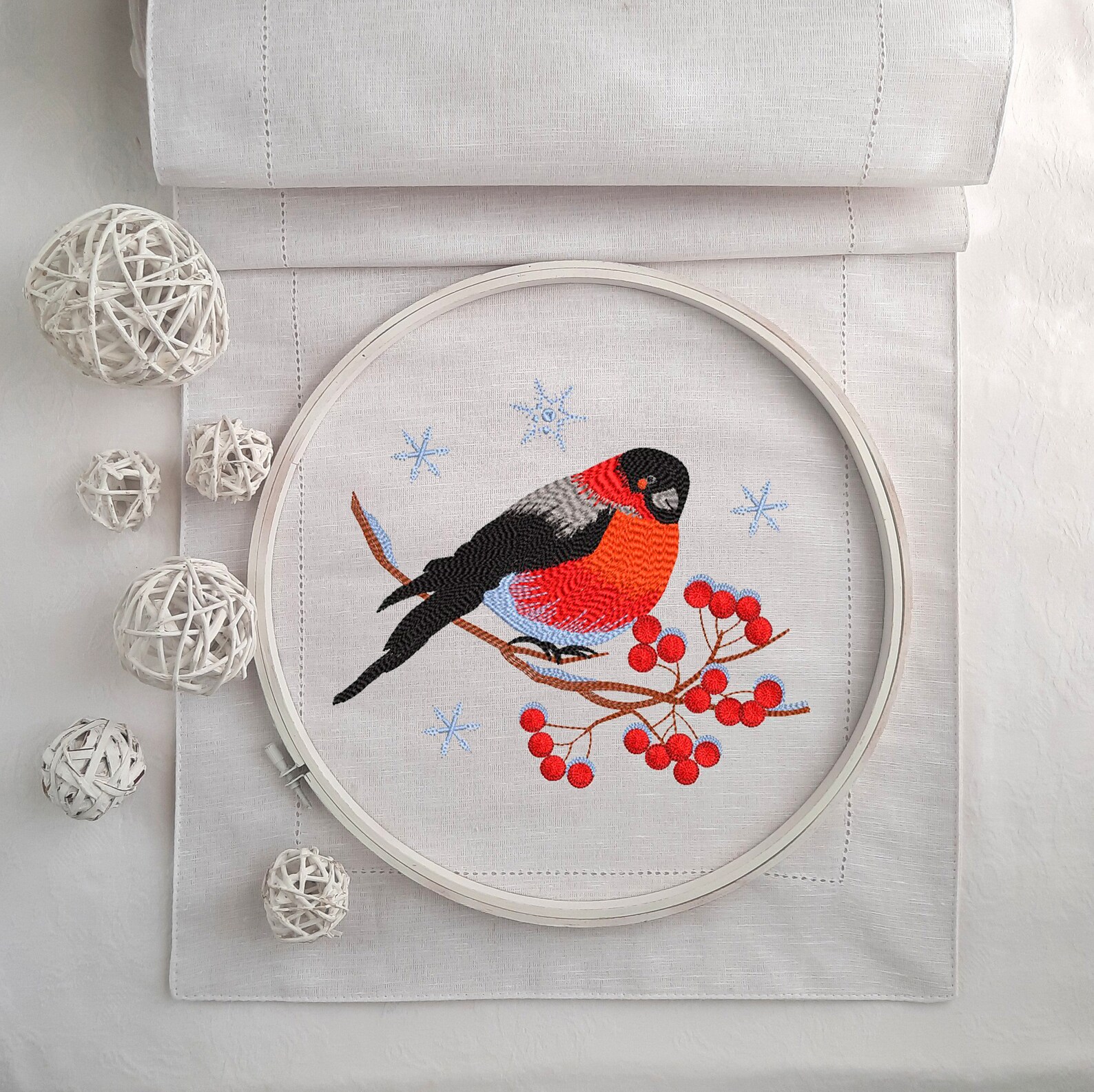 Bullfinch on Rowan Machine Embroidery Design 4 SIZES Digital - Etsy