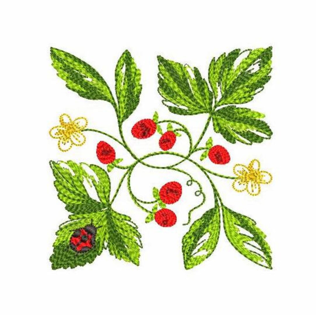 Wild Strawberry Machine Embroidery Design 2 SIZES, Red Berry Ornament ...