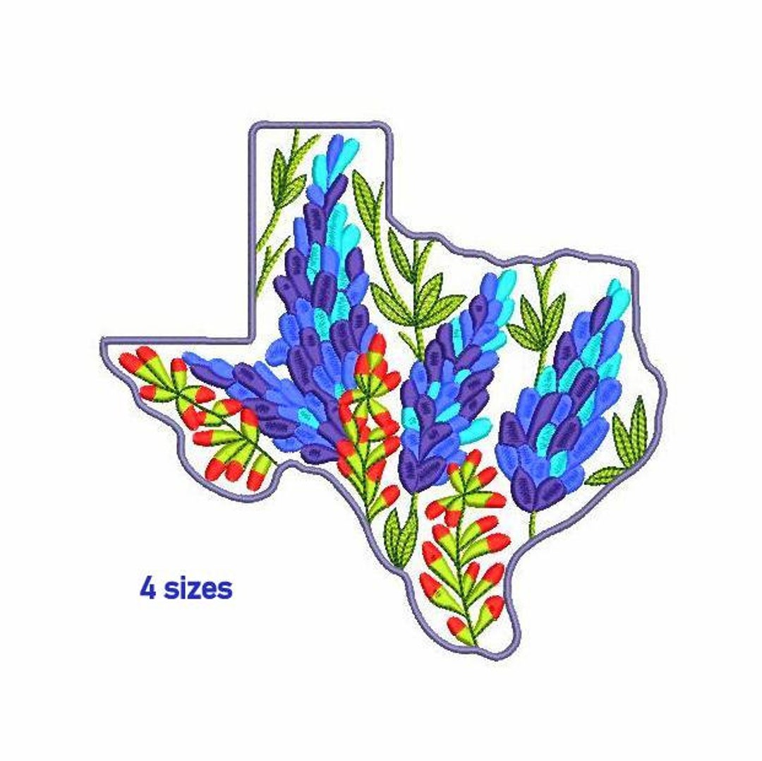 Texas State Machine Embroidery Design 4 SIZES, Bluebonnet Flowers ...
