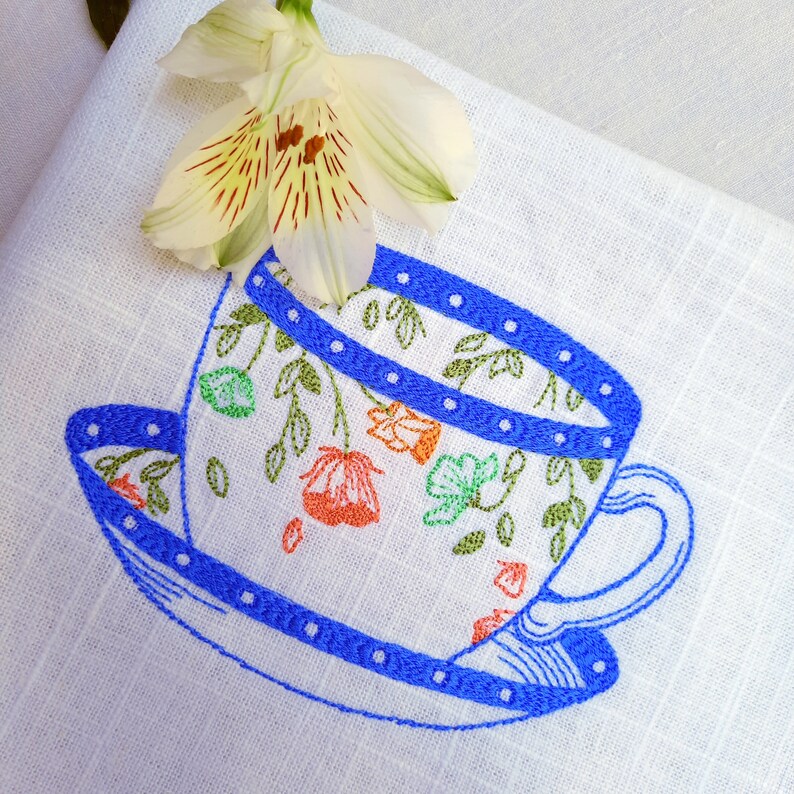 Tea Cup Machine Embroidery Design 3 SIZES Sketch Machine - Etsy