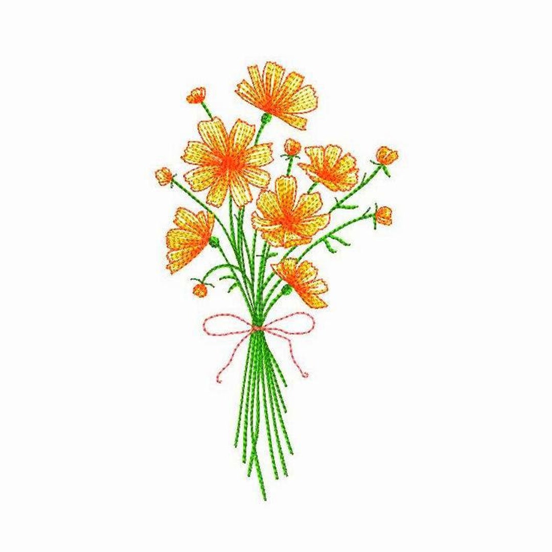 Flowers Bouquet Machine Embroidery Design - 6 SIZES, Beautiful Yellow ...