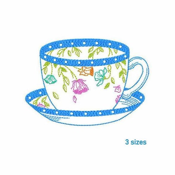 Tea Cup Machine Embroidery Design 3 SIZES Sketch Machine - Etsy