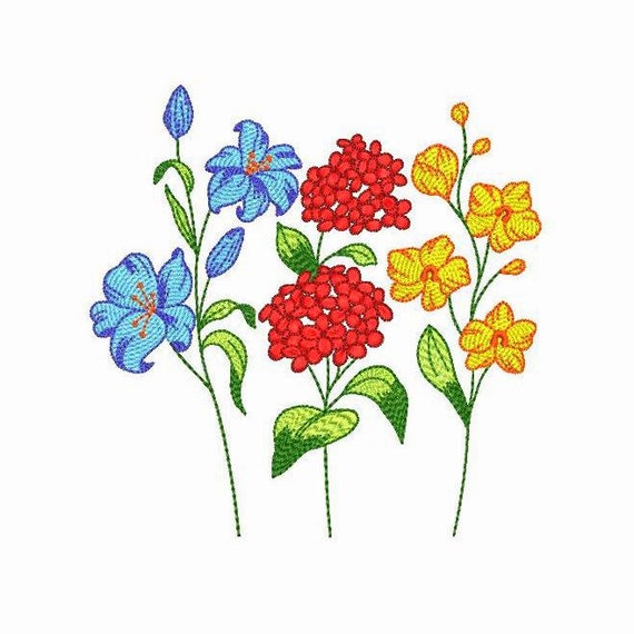 Beautiful Flowers Machine Embroidery Design 3 Sizes Sketch | Etsy