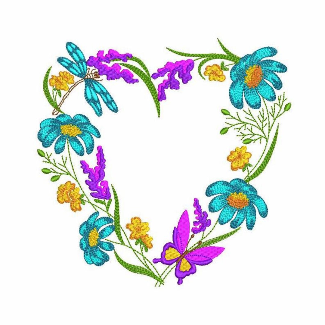 Flower Heart Machine Embroidery Design 5 SIZES, Floral Heart Digital ...