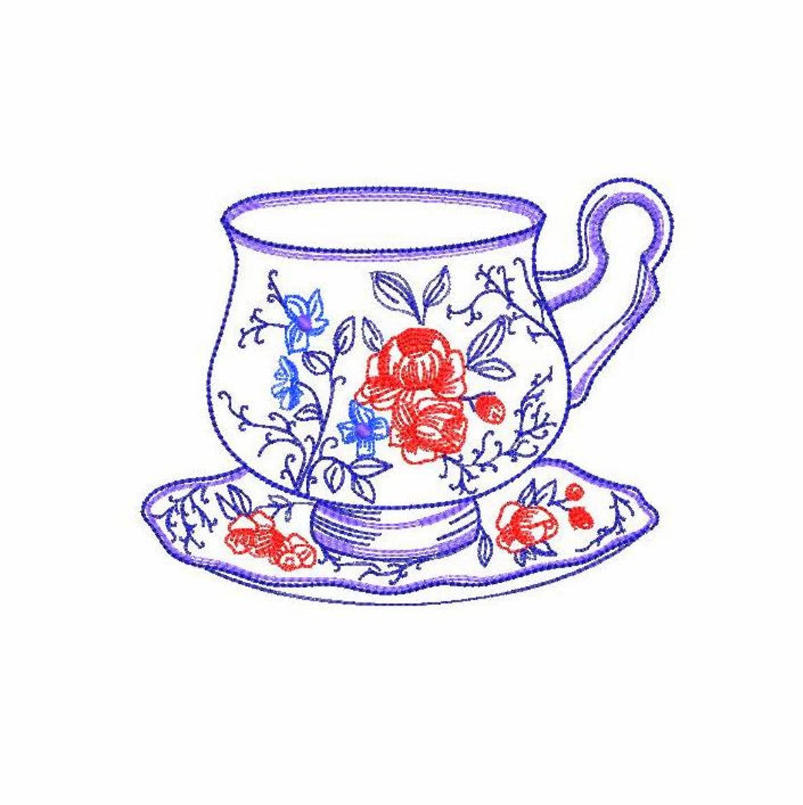 Tea Cup Machine Embroidery Design, Sketch Machine Embroidery Mug, Art ...