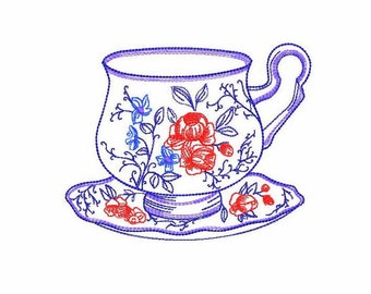 Tea Cup Machine Embroidery Design Sketch Machine Embroidery - Etsy