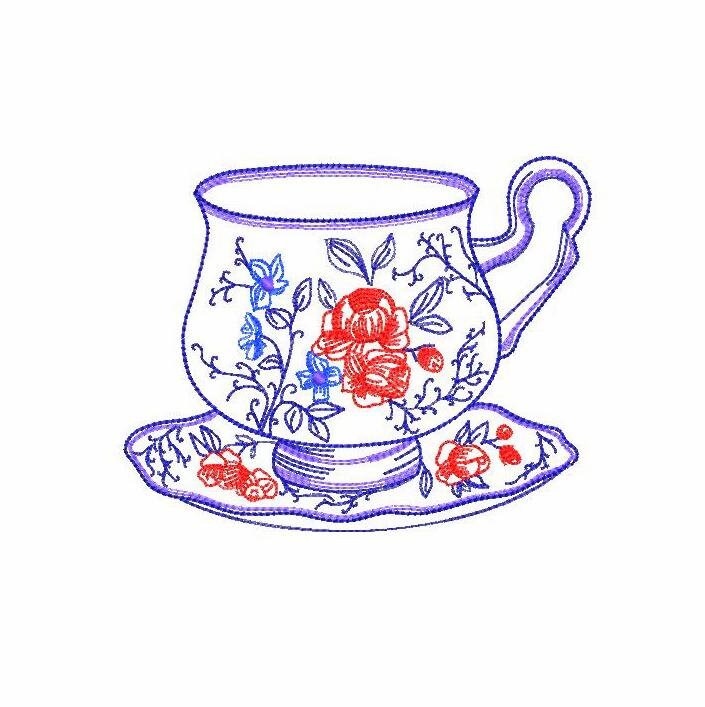 Tea Cup Machine Embroidery Design Sketch Machine Embroidery - Etsy