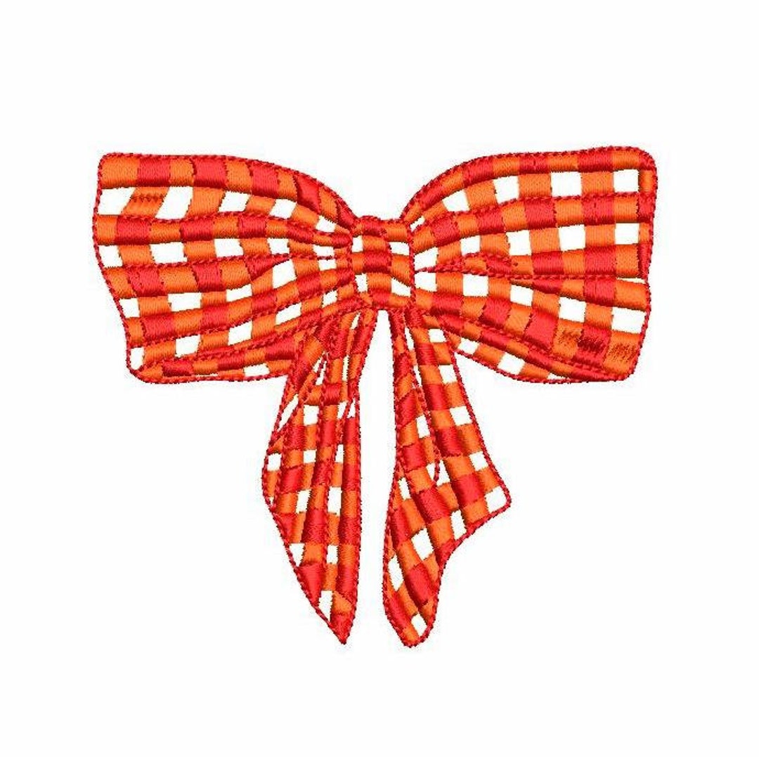 Checkered Bow Machine Embroidery Design 3 SIZES, Checkered Ribbon Bow ...