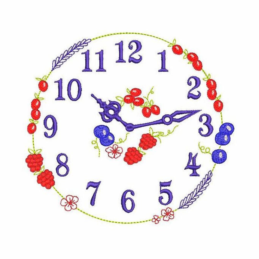 Berry Clock Face Machine Embroidery Design 3 SIZES, Berry Clock Dial ...