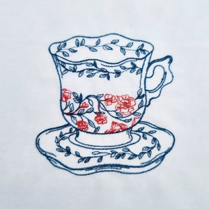 Tea Cup Machine Embroidery Design, Sketch Machine Embroidery Mug, Art ...