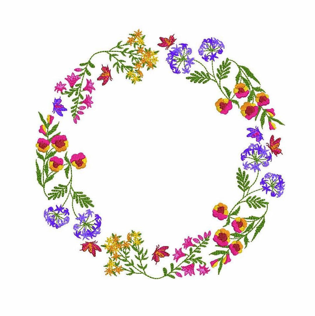 Wildflowers Wreath Machine Embroidery Design 4 SIZES, Wildflowers Frame ...