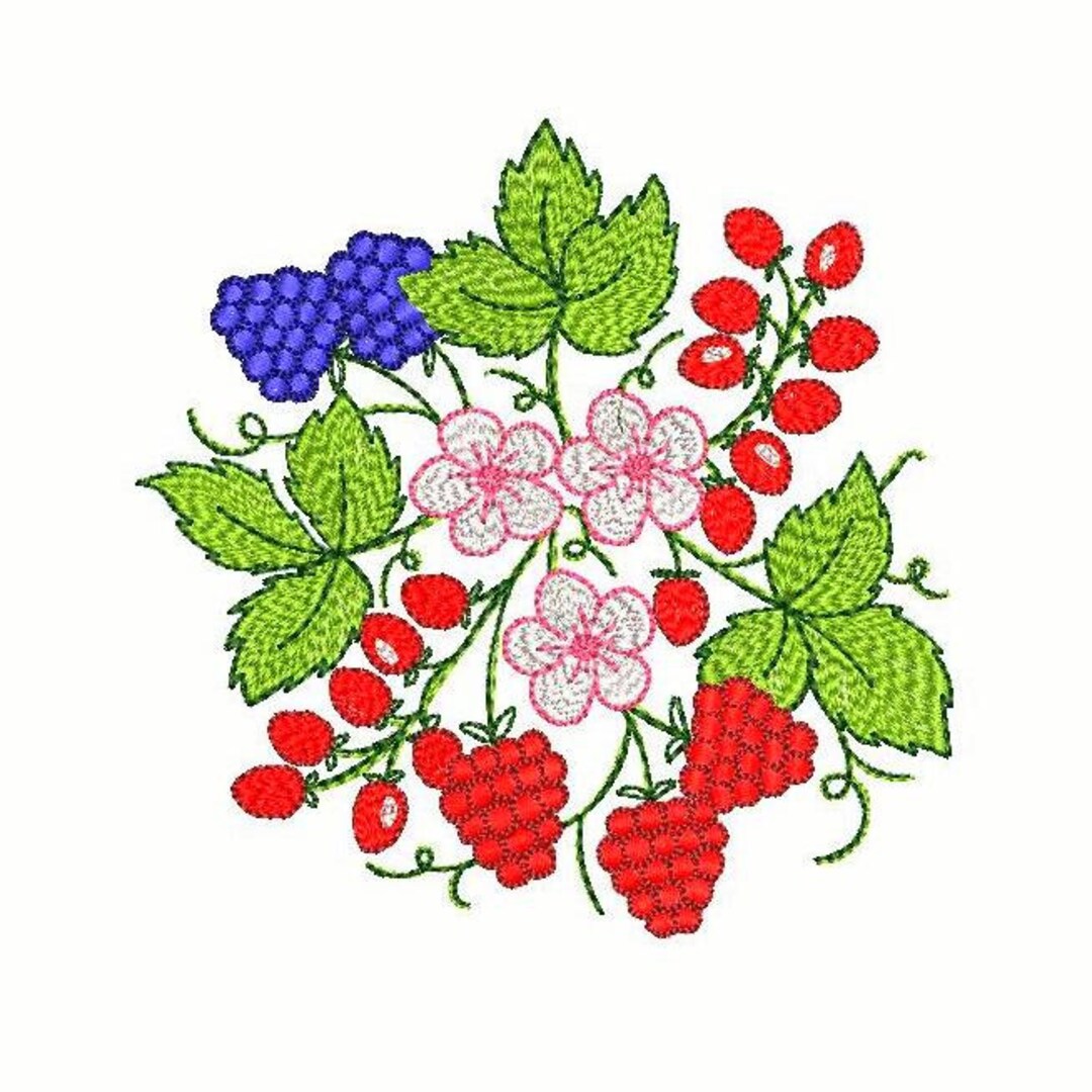 Berries Machine Embroidery Design, Berry Branches Digital Embroidery ...